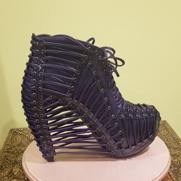AKIRA | Shoes | Nwt Dark Blue Strappy Booties By Akira | Poshmark